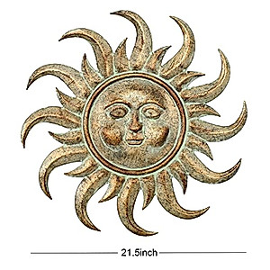 Remenna Metal Sun Wall Art Decor 21.5inch Hanging for Indoor Outdoor Home Bedroom Living Room Office Garden Yard Patio Rustic Finish