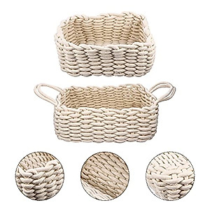 Sewroro 2PCS Cotton Thread Hand-woven Desktop Storage Basket Cotton Woven Storage Basket Sundries Storage Basket (mixed style)