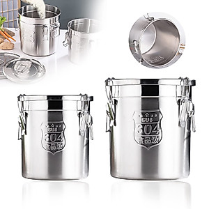 304 Stainless Steel Airtight Canister for Kitchen, Rice Cereal Grain Canisters Container, Metal Kitchen Rice Oil Storage Bucket for Household Kitchen Food w/Handles+Lid (Silver-12L)