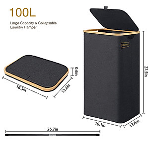 Jenumen 100L Large Black Laundry Hamper, XL Waterproof Laundry Basket with Handles and Lid for Clothes Storage in Bedroom Bathroom Laundry Bin