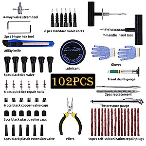 AUTOWN Tire Repair Kit, 102 Pcs Heavy Duty Tire Plug Kit for Car, Universal Tire Patch kit to Fix Punctures and Plug Flats, tire Repair Plugs Truck, RV, ATV, Tractor, Trailer