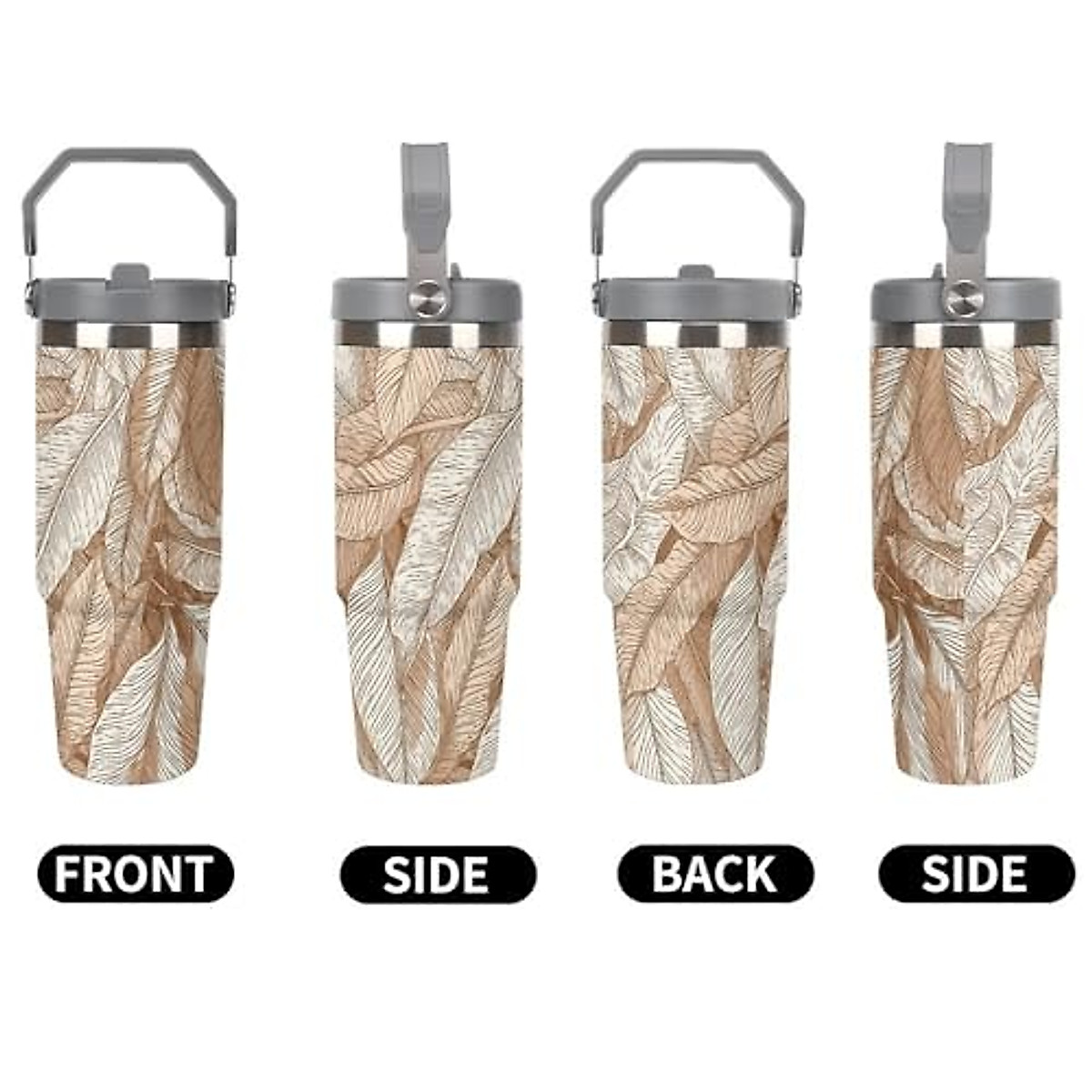 Art Pictures of Leaves Tumbler 30oz Large Capacity Car Cup with Handle Fit in Any Car Cup Holder Stainless Steel Leakproof Insulated Coffee Tumblers with Lid And Straw