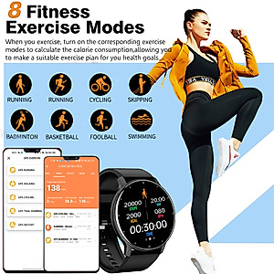 Smart Watch, 1.28'' Smart Watches for Men Women with Meassage Notification, Heart Rate Monitor Sleep Monitor, Step Calories Counter, Activity Trackers and Smartwatches for iOS Android Phones, Black