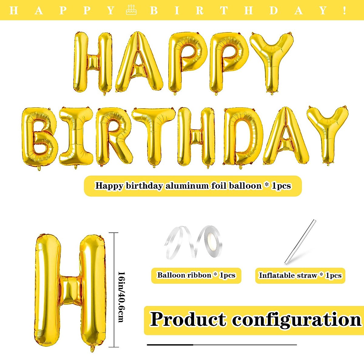 Happy Birthday Banner 16 Inch Mixed color Mylar Foil Letters Inflatable Balloons Birthday Party Decorations for Kids and Adults