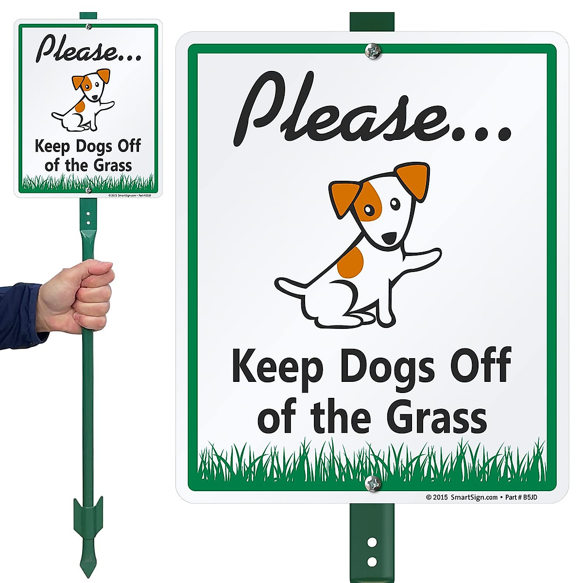 SmartSign 12 x 10 inch “Please Keep Dogs Off The Grass” LawnBoss Yard Sign with 3 foot Stake, 40 mil Laminated Rustproof Aluminum, Multicolor, Set of 1, Made in USA