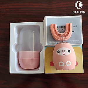 CATLION U Type Sonic Whole Mouth Toothbrush,Children's Ultrasonic Toothbrushes,Kids Electric Toothbrush,360 Whitening and Cleaning Teeth,Ipx8 Waterproof,4 Gear Mode,Voice Broadcast (8-15 Years, Pink)