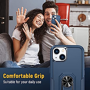 Oterkin for iPhone 14 Case,iPhone 14 Phone Case with[2x9H Glass Screen Protector][360°Rotatable Ring Kickstand],Military Grade Dropproof Shockproof Phone Case for iPhone 14 5G 2022-Blue