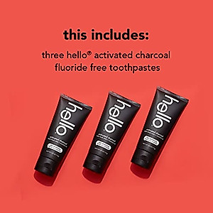 Hello Activated Charcoal Toothpaste, Fluoride Free with Activated Charcoal, Teeth Whitening Toothpaste with Fresh Mint and Coconut Oil, No SLS, Vegan, Gluten Free, 3 Pack, 4 OZ Tubes