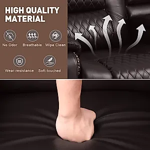 Large Massage Recliner Loveseat, Lumbar Heating Reclining Sofa Chairs, PU Leather, Ergonomic Living Room Chairs with Cup Holders, Remote Control, Brown