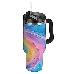 FRCSDIY Colored Vortex Insulated Tumbler with Handle and Straw Lid,40oz Leakproof Stainless Steel Cup BPA-Free Water Bottle