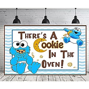 Baby Cookie Monster Backdrop for Gender Reveal Party Supplies 5x3ft There's a Cookie in The Oven Banner for Street Baby Shower Party Decorations