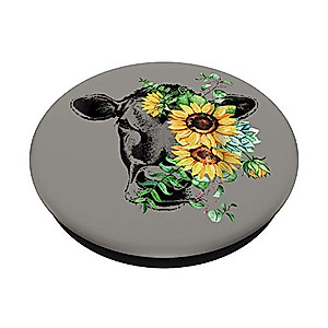 Cow Sunflower Funny Cow Lover Gift Idea PopSockets PopGrip: Swappable Grip for Phones & Tablets