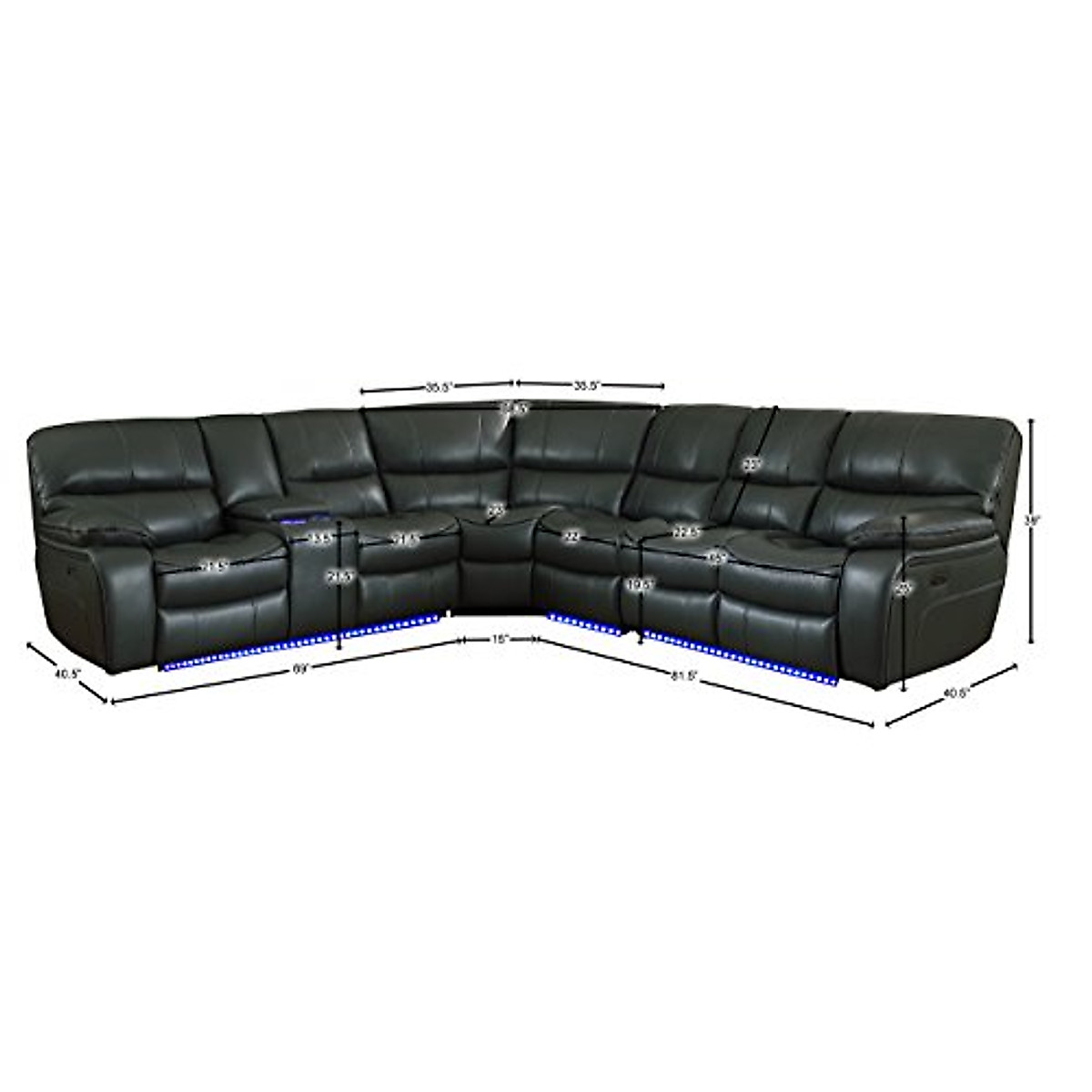 Homelegance 4 Piece Pecos Power Reclining Sectional with LED, Gray