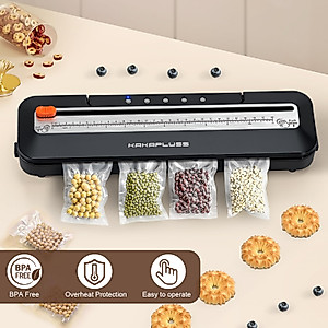 Vacuum Sealer, Automatic Food Sealer Machine, Dry/Moist Sealer, Built-in Cutter, with 15 Sealing Bags & Air Suction Hose & Extra Gasket, for Bags, Jars and Containers Food Fresh and Storage, Black