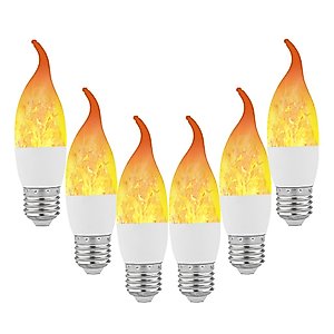 Lpraer 6 Pack E26 LED Flame Effect Light Bulbs 3 Modes Flickering Flame Tip Candelabra Light Bulbs Warm White Chandelier Bulbs for Easter Halloween