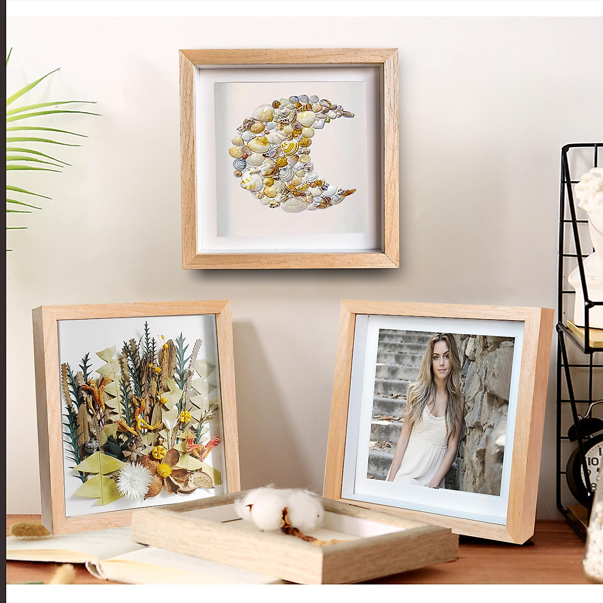 Dohomi 8x8 Shadow Box Frame Natural Wood Shadow Box Display Case 3 Pack Picture Frames Glass Surface Internal Depth 0.6 inch for Wall Or Tabletop