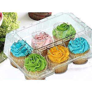 Cupcake Boxes 6 Count - MADE IN USA - Stylish Clear Plastic Cupcake Containers for Displaying & Transporting- Durable Cupcake Holders with 4" High Dome for High Toppings- Each Cup Cake Box Holds 6 Cupcakes- 12 Pack