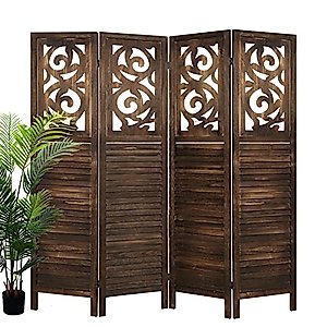 ECOMEX Cutout Room Divider,4 Panel Freestanding Room Divider Screen,Folding Privacy Wall for Bedroom Bathroom Dinning Room Office The Study (Wood,Brown)