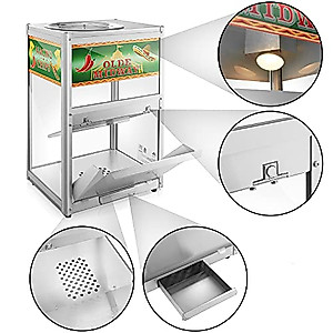 Olde Midway Nacho Chip Warmer Machine with Scoop, Commercial Grade Stainless Steel Concession Stand Display with Glass Door