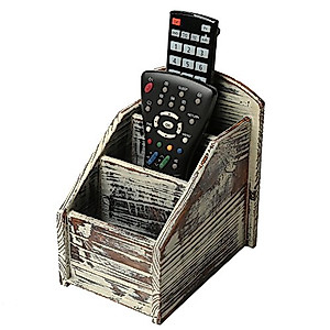 MyGift Rustic Torched Wood Remote Control Holder for Table with 3 Compartments, Living Room TV Media Organizer