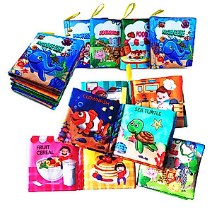 AMINFUN Soft Cloth Baby Book Toy 0-6 Months, Baby Learning Book(Pack of 4),Touch and Feel Crinkle Book Infants 6-18 Months,Early Educational Toy 0-3 Months, Gift for Babies Infants