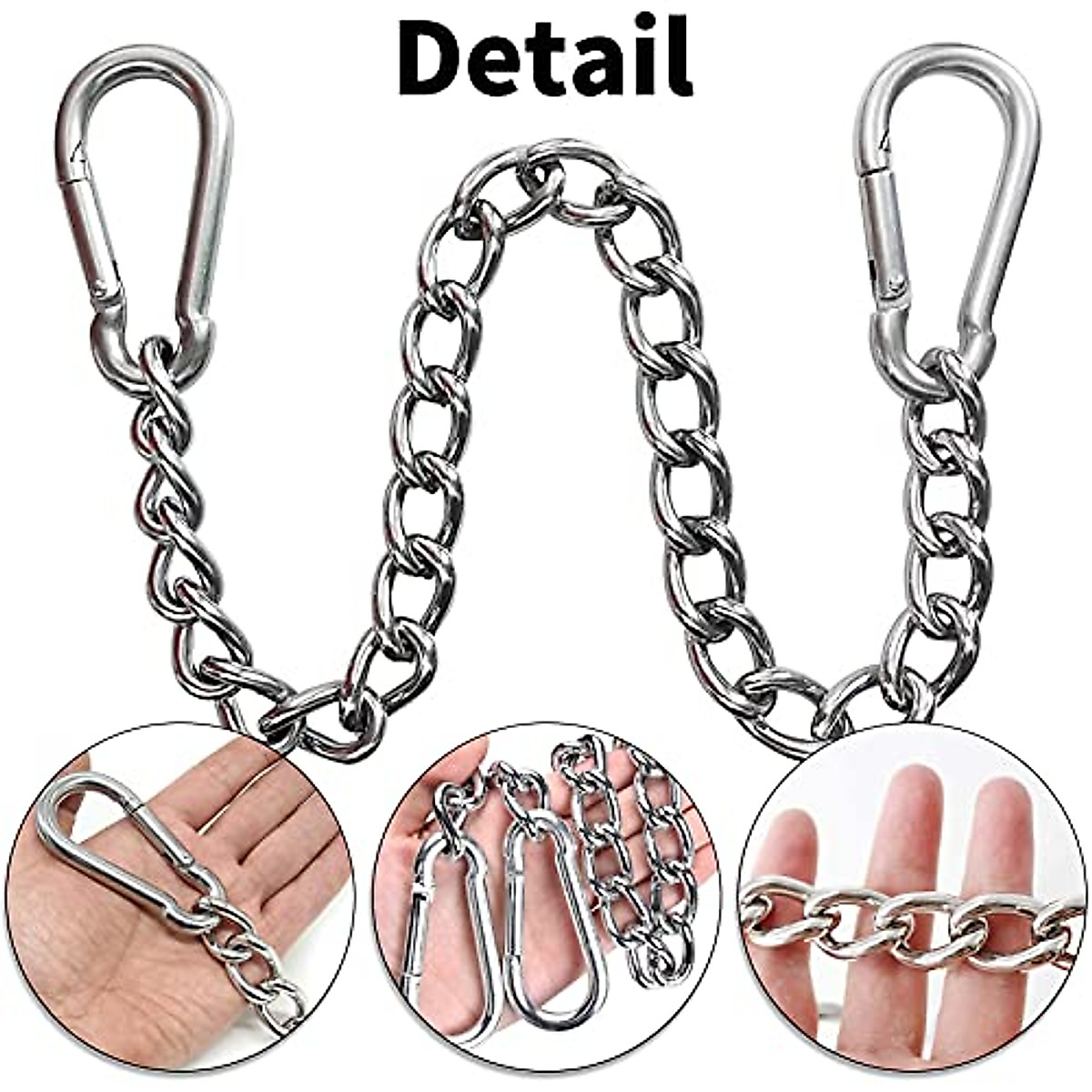 Rovepic Chair Chain Kit with Carabiners Adjustable Heavy Duty Hanging Hook Stainless Steel Hanging Accessories 360° Swivel for Indoor Outdoor Playground Garden Balcony Hammock Punching Bags Swing