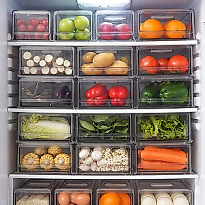 Refrigerator Organizer Bins, Pull Out Fridge Storage Drawer Design, Freely Pullable Storage Box, Stackable Produce Saver Bins, M