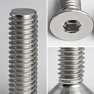 M5 x 8mm 12mm 16mm 20mm 25mm Flat Head Hex Socket Cap Screws Countersunk Bolts, 304 Stainless Steel, Fully Threaded, Bright Finish, Metric Allen Hex Drive, Assortment Kit 50PCS