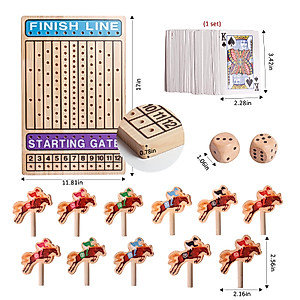 BEAUAM Horse Racing Board Game Wooden Challenge Toy Poker with 11 Durable Horses Dice & Cards for Kids Family Game Brain Teaser Gamble Game Chess