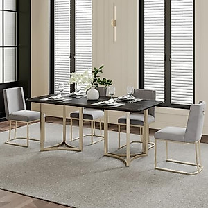 Maotifeys Modern Marble Dining Table,71" Rectangle Black Faux Marble Top Dining Table with Brushed Metal Pedestal Base,Kitchen Table for 6-8 Person Dinner Table for Dining Room,Living Room,Home Office