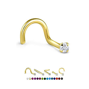 Yellow Gold Plated 925 Sterling Silver Nose Stud Bone Ring 3mm Prong Clear CZ 22G