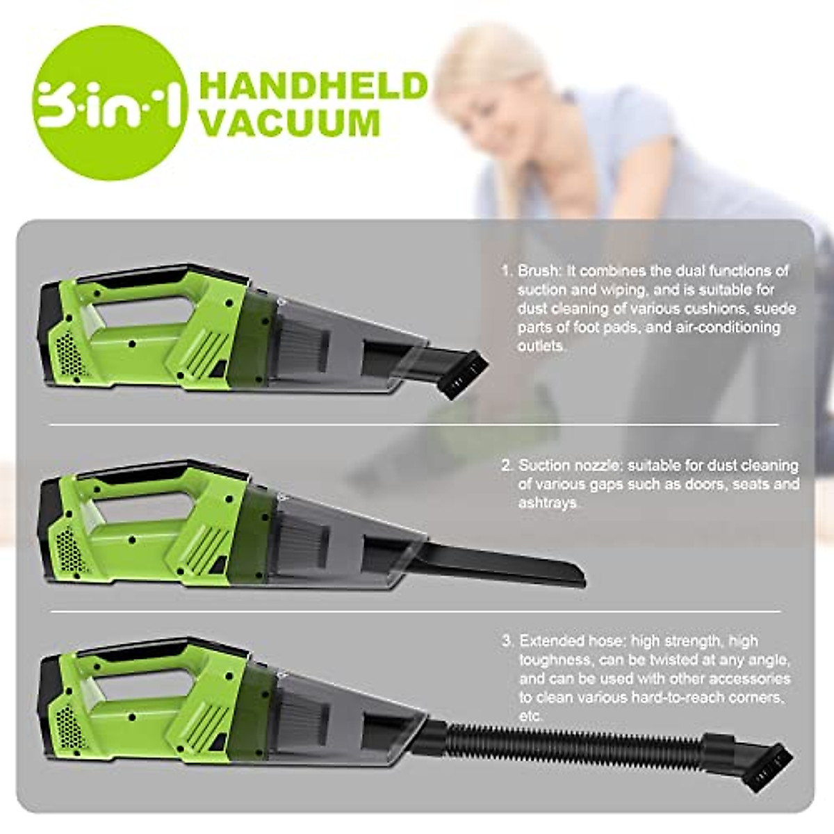 absob Cordless Handheld Vacuum Cleaner - High Power Portable Mini Wireless Car Vacuum Cleaner, Rechargeable, for Home Kitchen Office Car Corner Stairs Dust Gravel Crumbs Cleaning