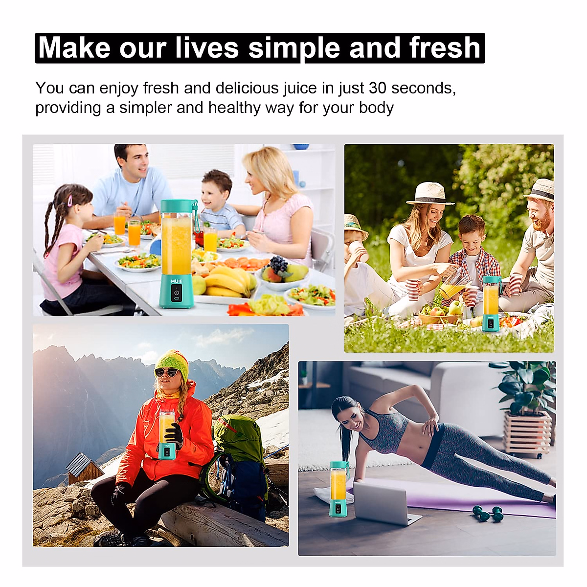 Mulli Portable Blender,15 Oz Mini Blender for Fruit Smoothies and Shakes,USB Rechargeable Mixer for Baby Food,Gym,Travel