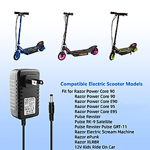 12V Charger for Razor Power Core 90, Electric Scooter Charger Replacement Razor Power Core E90 E95 95, EPunk, XLR8R, Electric Scream Machine, Kids Ride On Toys