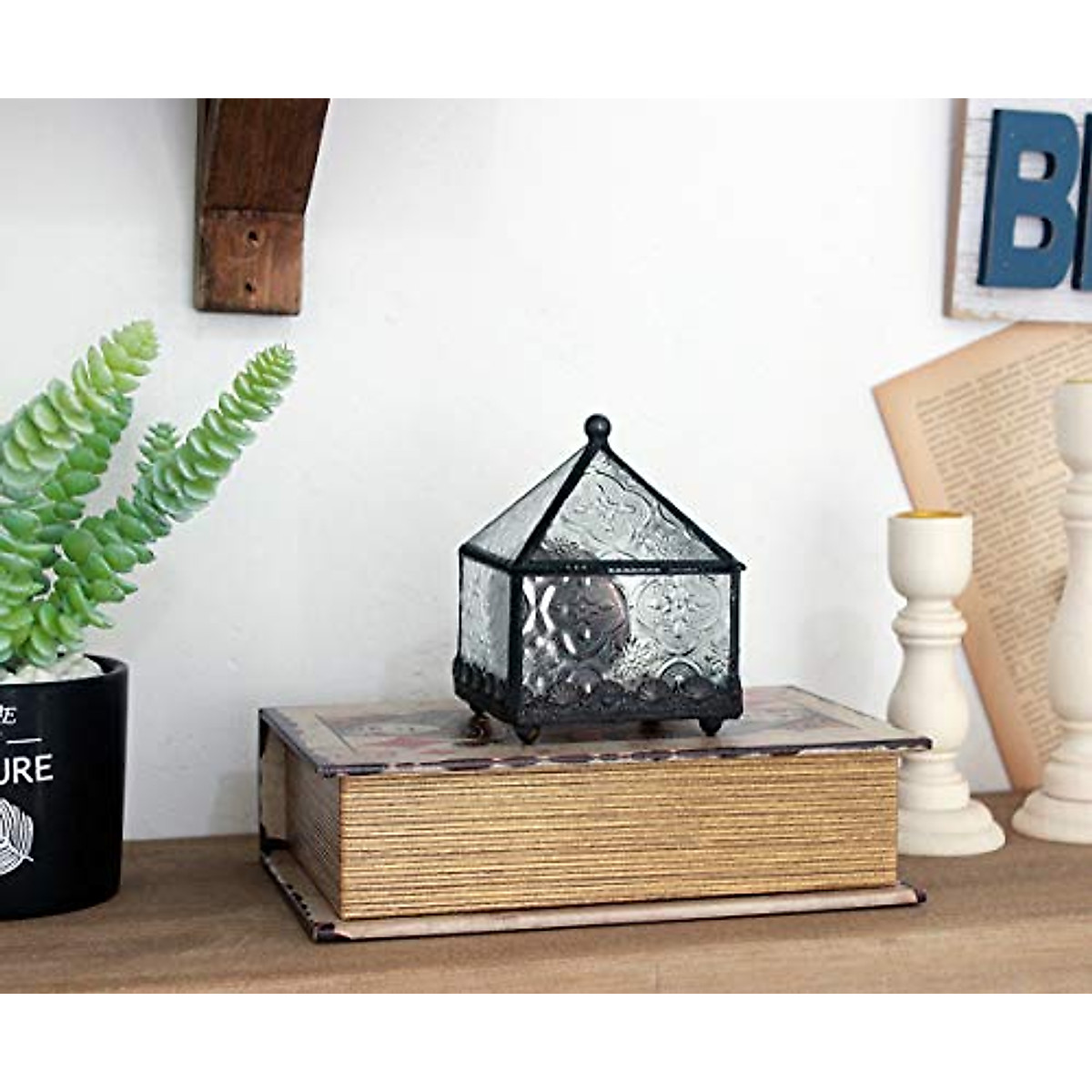 Funerom Vintage Glass Jewelry Box,Wedding Engagement Ring Dish DisplayTrinket Keepsake Box