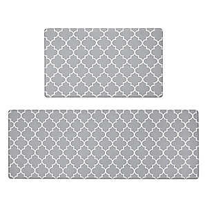 HEBE Anti Fatigue Kitchen Floor Mats Set of 2 Thick Cushioned Kitchen Rugs Mats Set Waterproof Non Slip Comfort Floor Rug Carpet for Kitchen Sink,Laundry 18"x30"+18"x48"