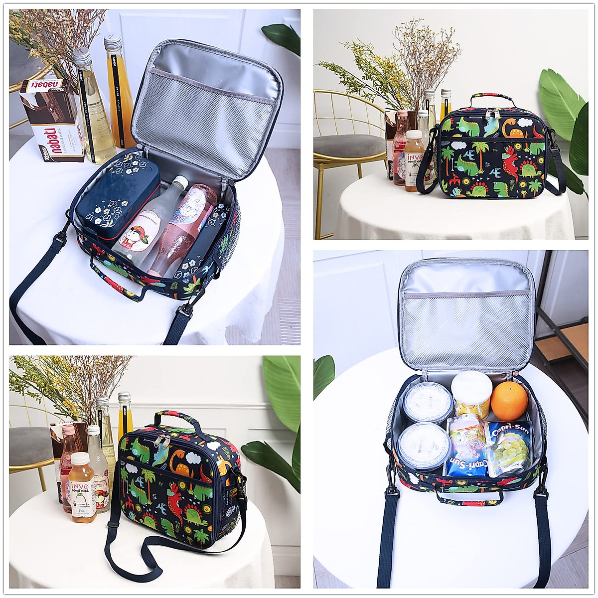 Lunch Bag for Kids, Thermal Lunch Box Kids Boys Girls, Dinosaur Lunch Box Cooler Bag Portable Lunch Organizer for School Picnic Work Hiking Beach