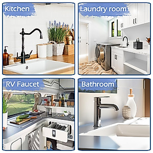 Amerner Kitchen Sink Splash Guard, 10° Large Slope & Adaptable Hole Faucet Mat for Kitchen Sink, Silicone Sink Organizer Sponge Holder for Kitchen, Bathroom, RV, Bar, 14.2” x 5.1”, Black