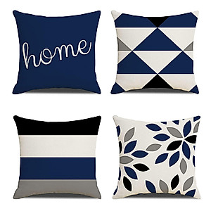 Throw Pillow Covers 22X22 inch Set of 4 Linen Farmhouse Home Decor Square Geometric Abstract Accent Pillow Cover Decorative Cushion Modern Outdoor Indoor Pillow Case for Couch Sofa Chair