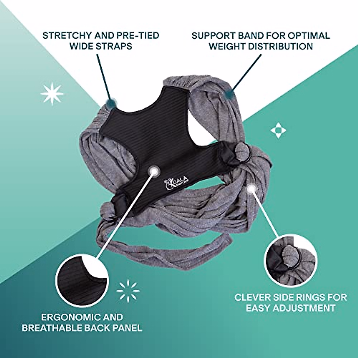Koala Babycare Baby Carrier Wrap, Easy to Wear As a T-Shirt - Baby Wearing Wrap One Size Fits All - Newborn Wrap Carrier Up to 22lbs