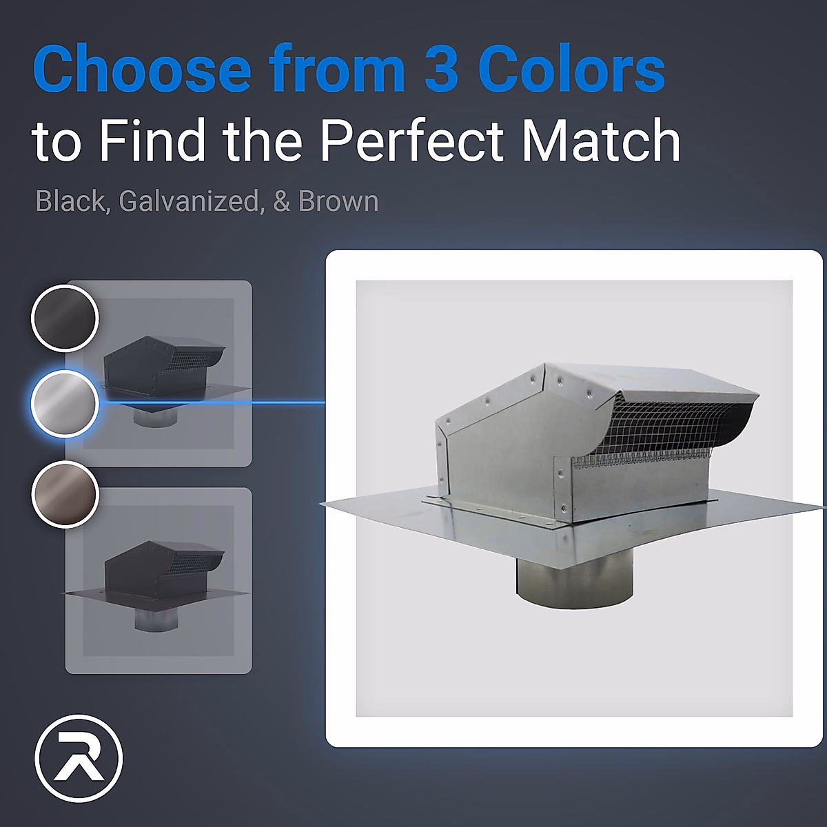 RDP Rooftop Exhaust Vent Cap with Damper and Bottom Extension (10 Inch, Black)