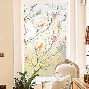 Coavas Stained Glass Window Film, Decorative Frosted Glass Window Privacy Film, Static Cling Non-Adhesive Window Sticker for Front Door Bathroom Heat Control Anti UV, 17.7 x 78.7 Inches