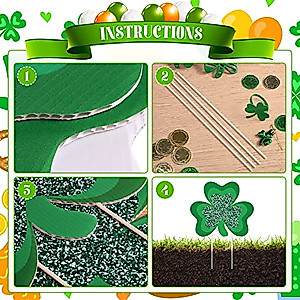 12 Pieces Shamrocks St. Patrick's Day Yard Sign with 24 Stakes Saint Patrick's Day Plastic Ornaments for Outdoor Decorations