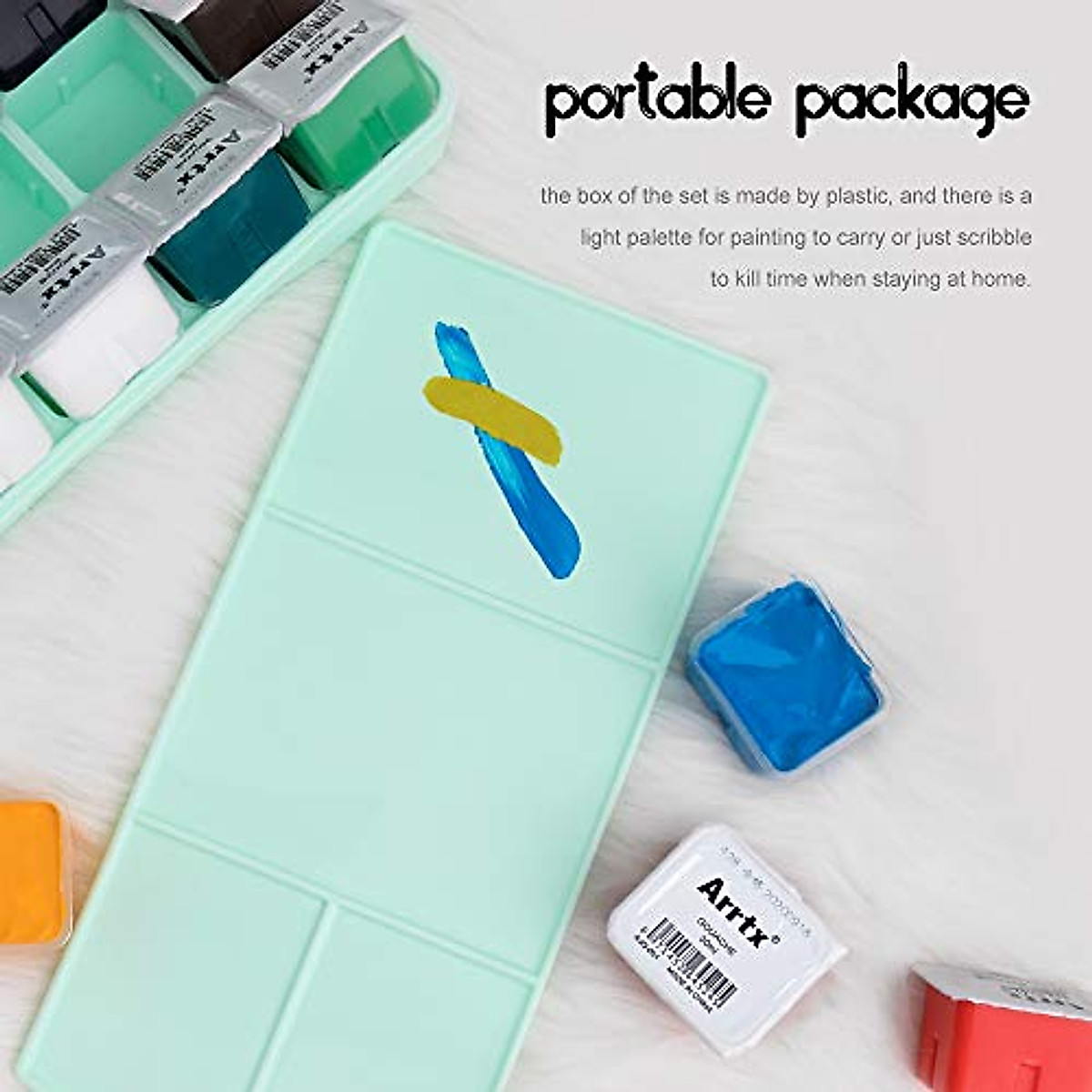 Arrtx Gouache Paint Set, 18 Colors x 30ml Unique Jelly Cup Design, Portable Case with Palette for Artists, Students, Gouache Opaque Watercolor Painting (Mint Green)