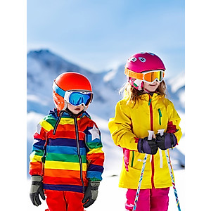 SATINIOR 2 Pairs Kids Waterproof Winter Snow Gloves Ski Gloves for Boy Girl Outdoor Warm Thickening Snowboard(Purple, Dark Green,6-10 Years)