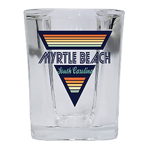 R and R Imports Myrtle Beach South Carolina 2 Ounce Square Base Liquor Shot Glass Retro Design