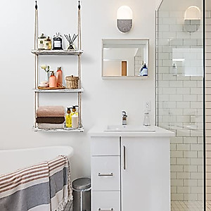 Window Plant Shelves – Window Shelf for Plants Indoor – Boho Shelves Farmhouse Bathroom Decor – Hanging Shelves Rustic Bedroom Decor – Window Plant Hanger Hanging Rope Shelf Living Room Decoration