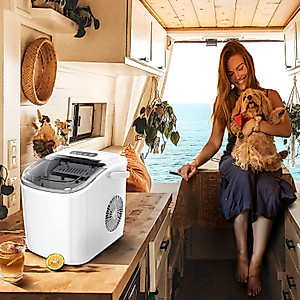 LHRIVER Countertop Ice Maker, 26LBS/24H Portable Compact Ice Maker Machine with Self-Cleaning Function, 9 Ice Cubes Ready in 6 Mins, Ice Maker with Ice Scoop & Basket for Home Kitchen Office,White