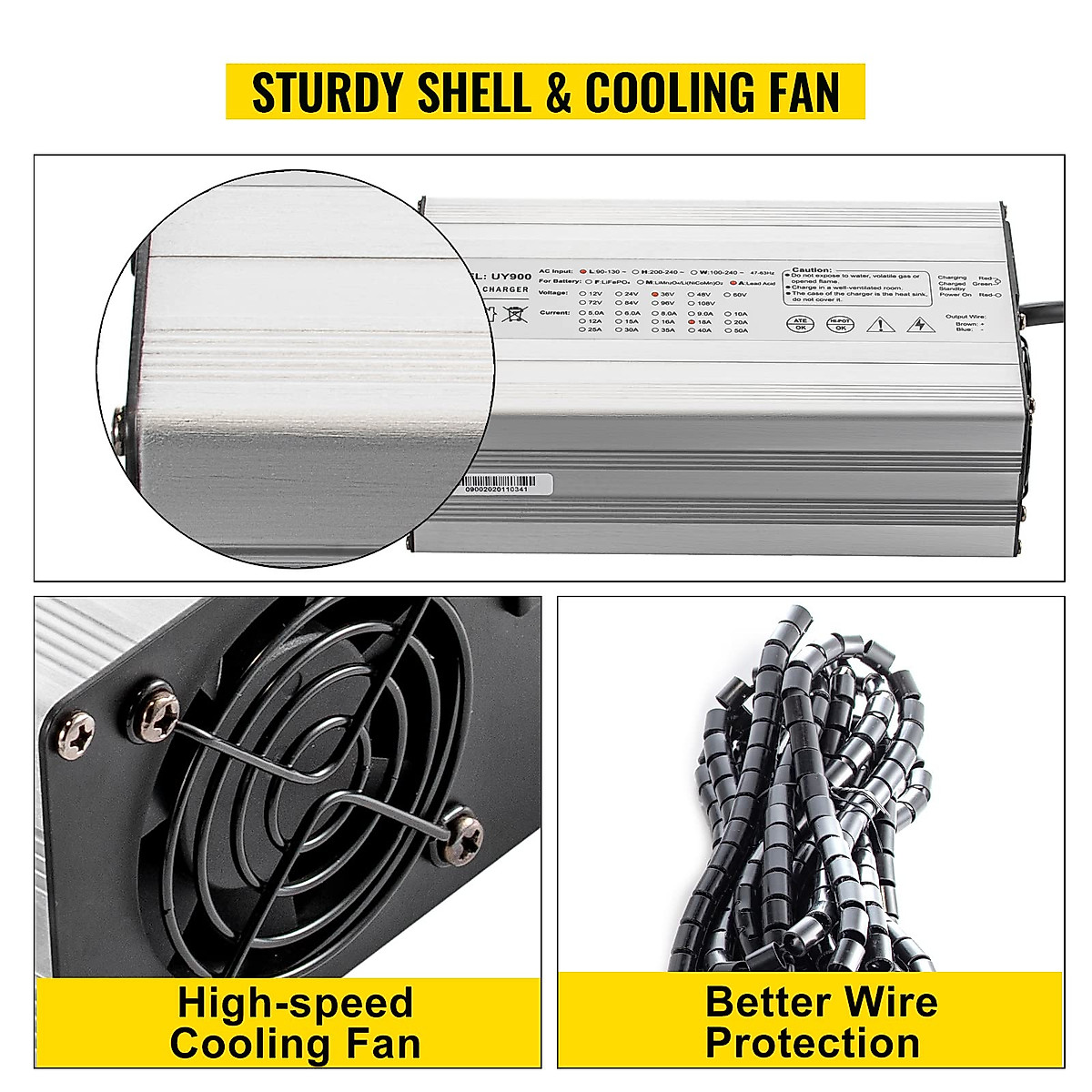 VEVOR Golf Cart Battery Charger 48V Club Car Charger 15A Golf Cart Electric Charger with RXV Plug/LED Club Car Battery Charger Aluminum Shell Power Wise Golf Cart Battery Charger for Ez Go Yamaha