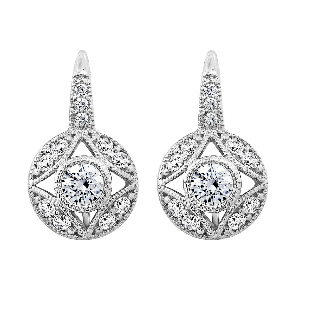 DIAMONBLISS Yellow Gold/Rose Gold/Rhodium Plated Sterling Silver Cubic Zirconia 1 carat Antique Design Leverback Earrings